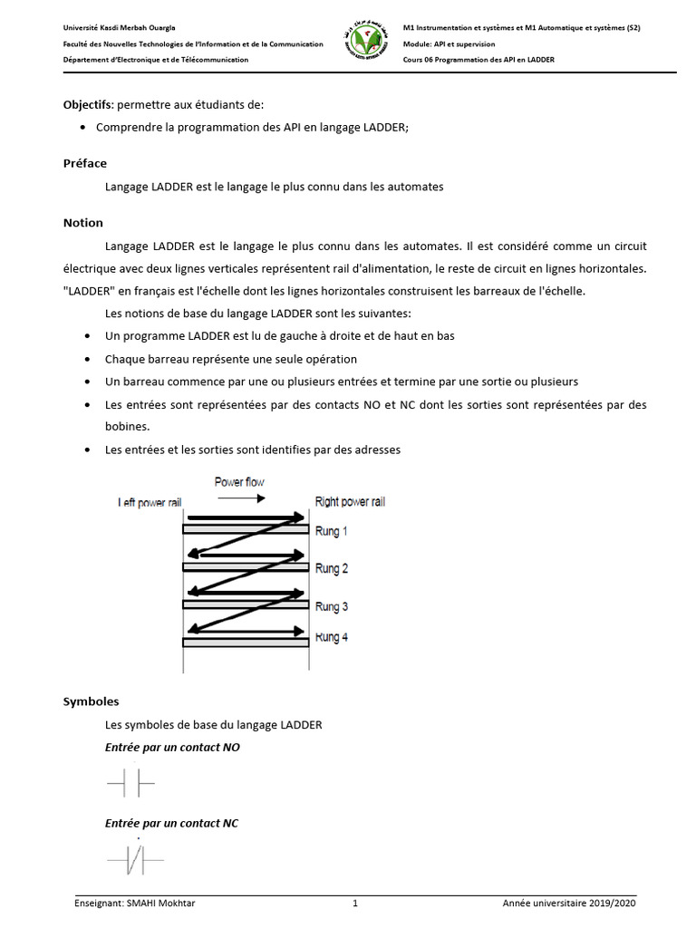Cours 06 Programmation Des API en LADDER | PDF | Automate programmable industriel | Ingénieur ...