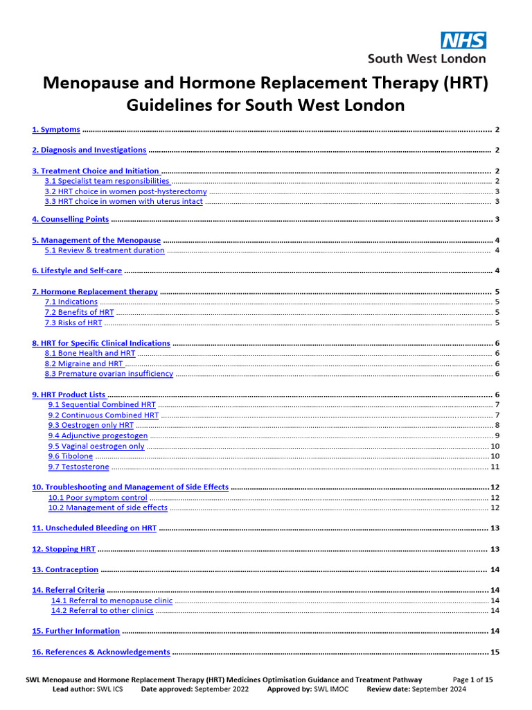 Menopause and Hormone Replacement Therapy HRT Guidelines | PDF ...