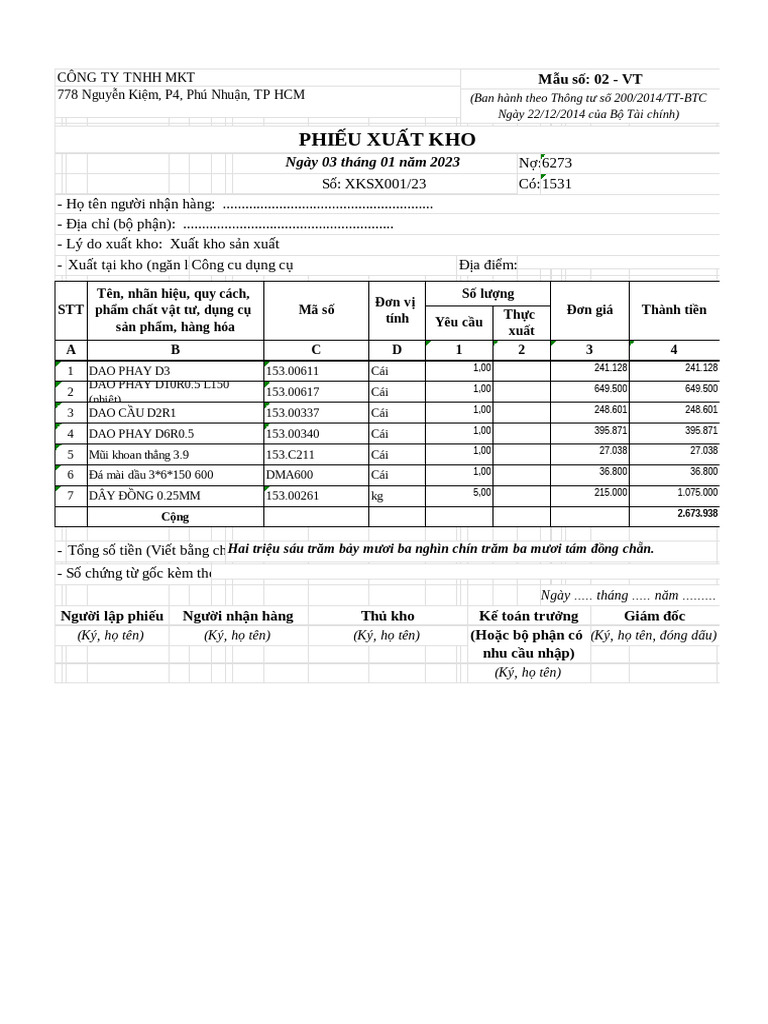 Phieu Xuat Kho | PDF