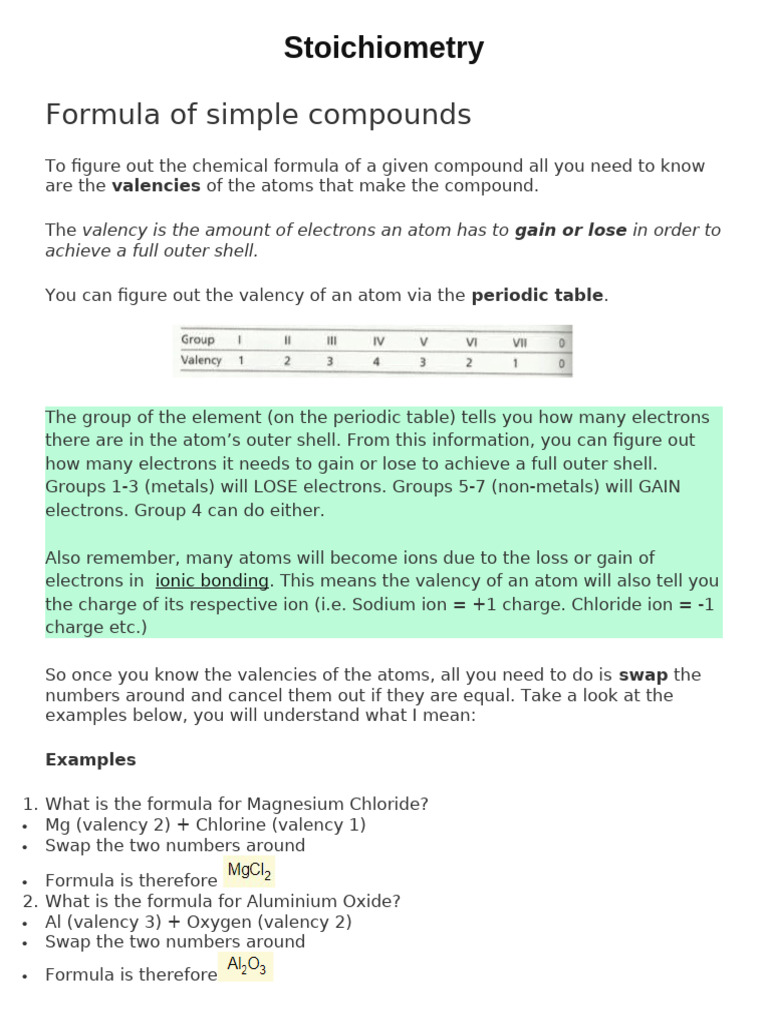 Chemistry Notes (Stoichiometry) | PDF | Valence (Chemistry) | Ion