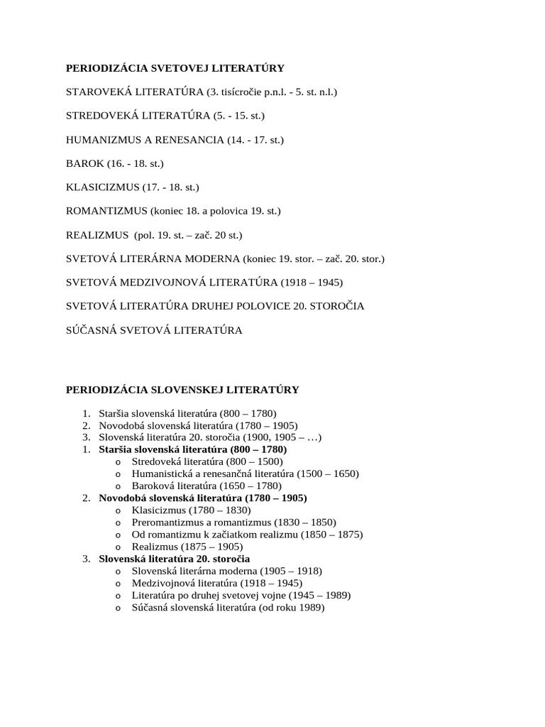 Periodizácia Literatúry | PDF