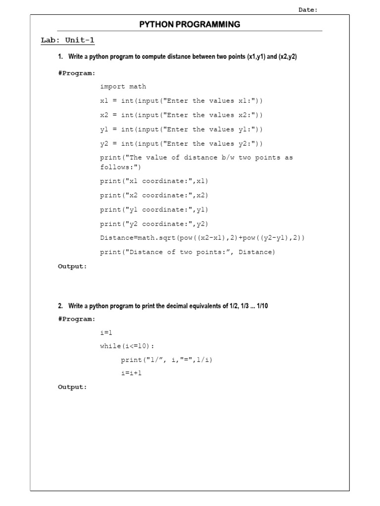 Lab Unit-1 Programs | PDF