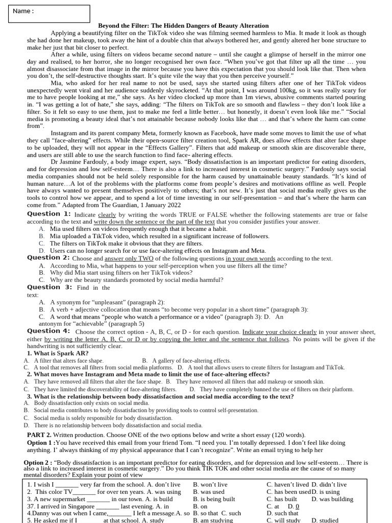 Bachi Modelos Examen Pau Ingles 2025 Cantabria | PDF