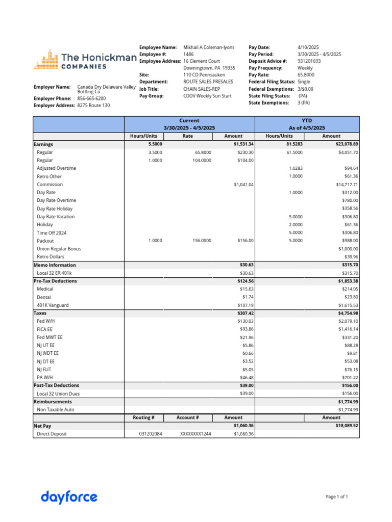 Pay Statement for Mikhail A Coleman-lyons | PDF | 401(K) | Public Finance