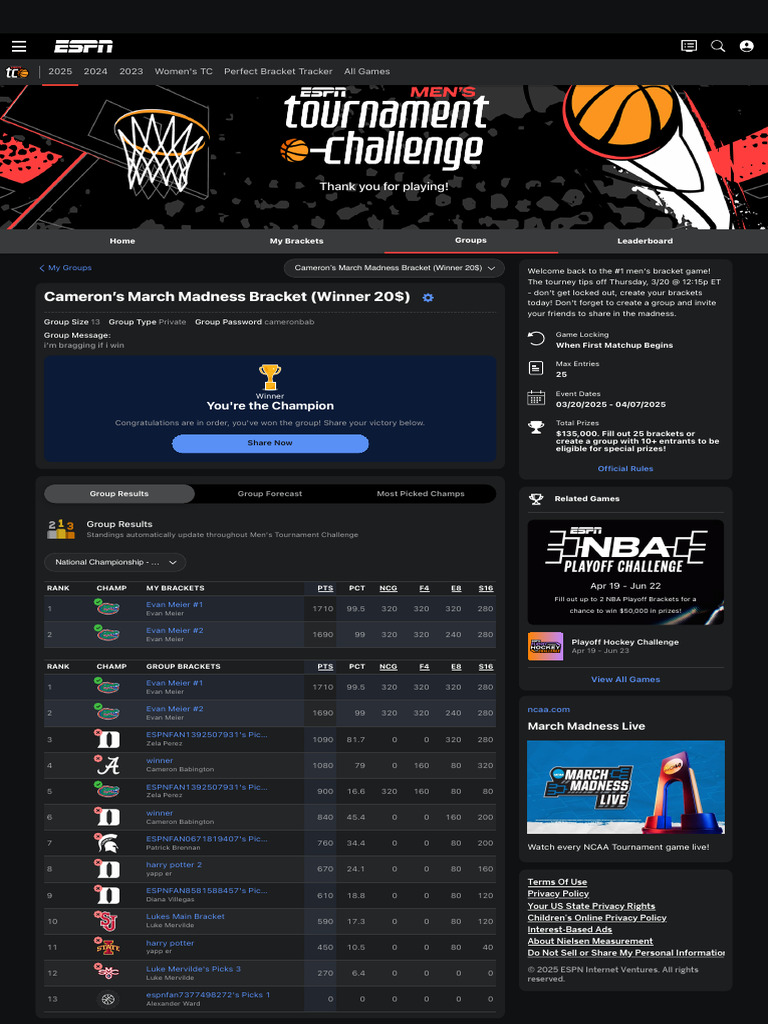ESPN Men's Tournament Challenge - Group 2 | PDF | Competition | Sports