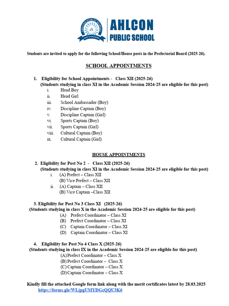 Prefectorial Board Application 2025-26 | PDF