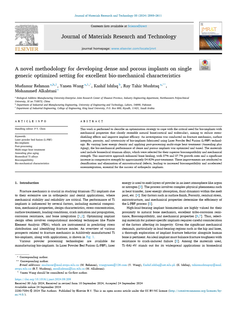 Dense and Porous Implant Fabricated by Metal 3DP | PDF | Fracture ...