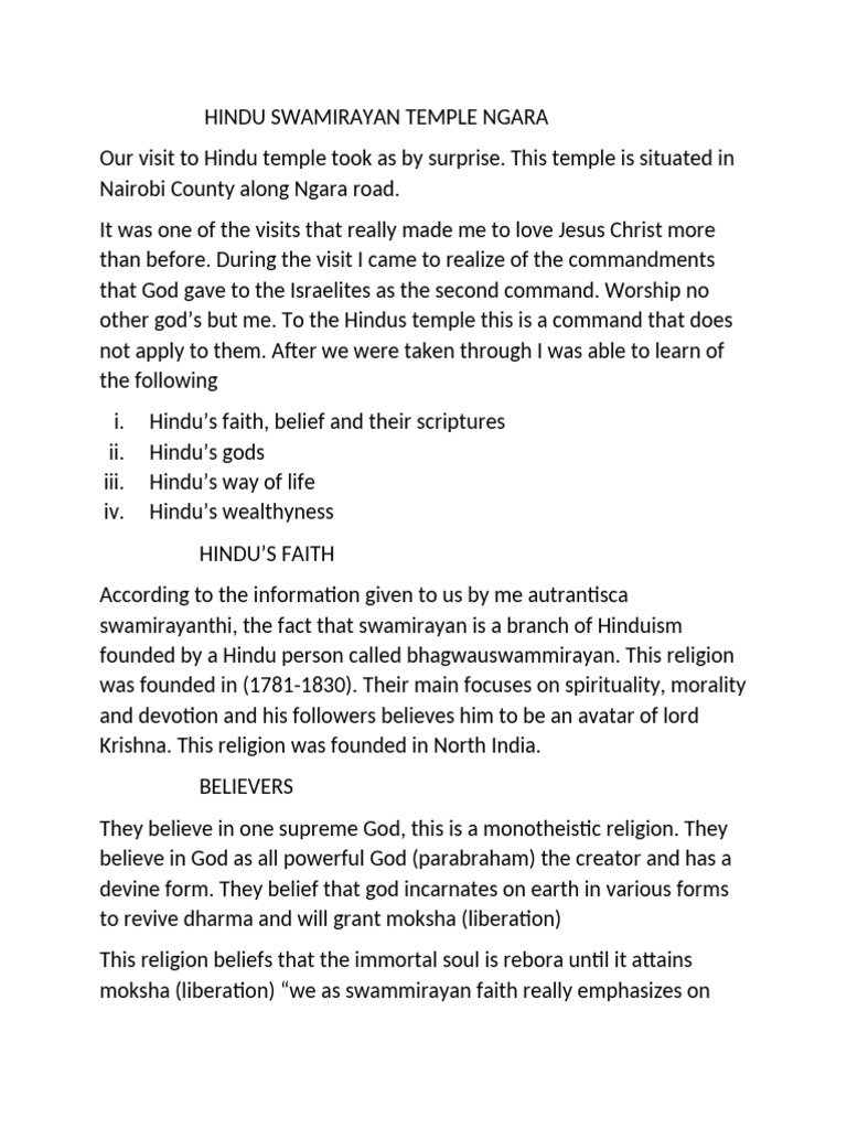 Exploring Swaminarayan Hinduism in Ngara | PDF | Moksha | God