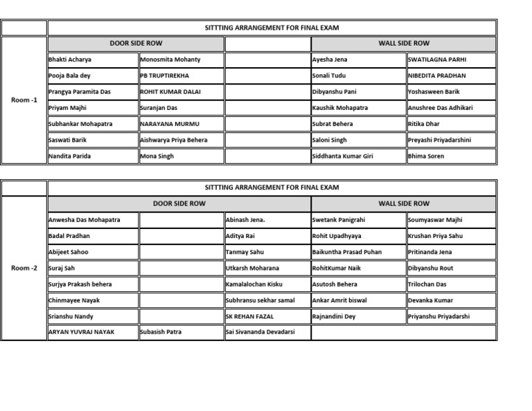 11th Final Exam Sitting Arrangement JIS & St. Thomas | PDF