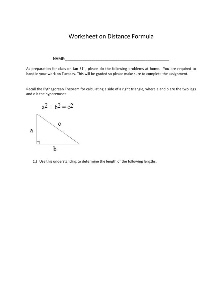 Distance Formula Worksheet | PDF