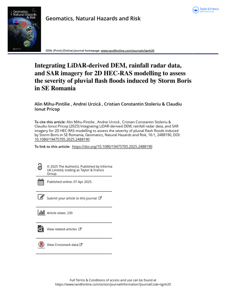 Integrating LiDAR-derived DEM Rainfall Radar Data and SAR Imagery For 2D HEC-RAS Modelling To ...