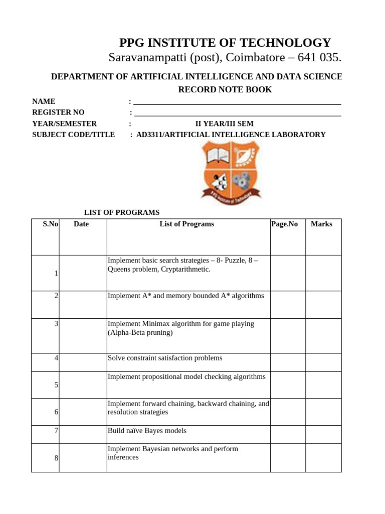 Ad3311 - Ai Lab Reference Manual-Output | PDF | Control Flow | Computer Programming