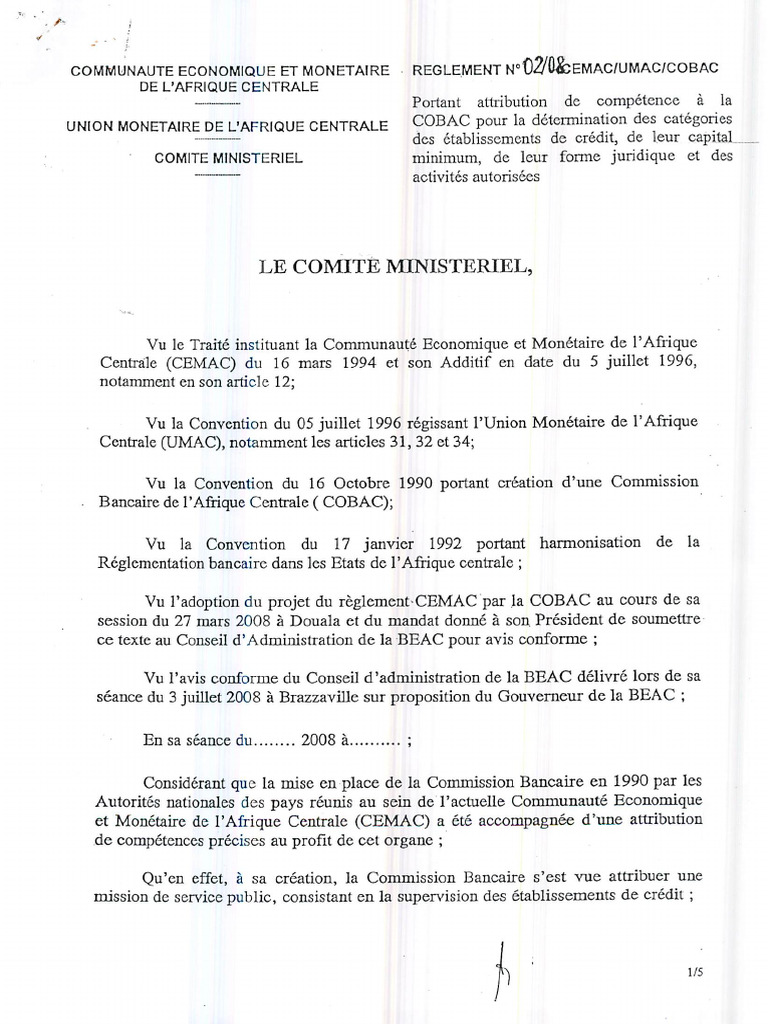 Reglement Cemac 02-08 | PDF