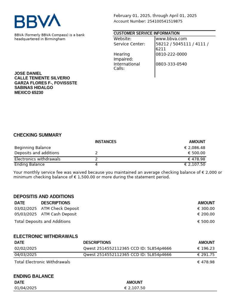 BBVA Bank Statement | PDF | Financial Technology | Finance & Money Management