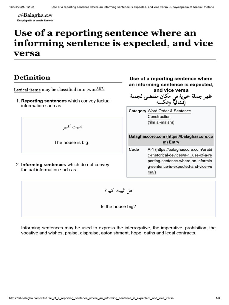 Use of A Reporting Sentence Where An Informing Sentence Is Expected ...