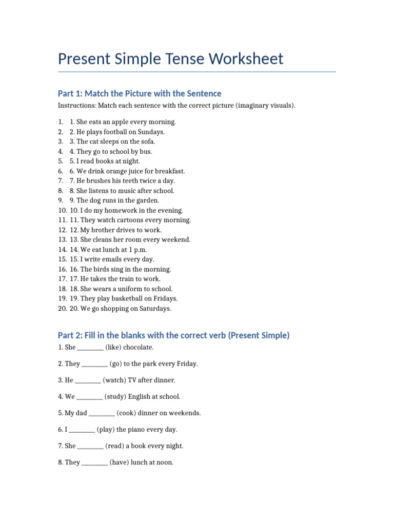 Present Simple Tense Practice Worksheet | PDF