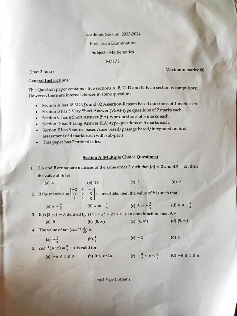 Maths Term 1 2023 | PDF