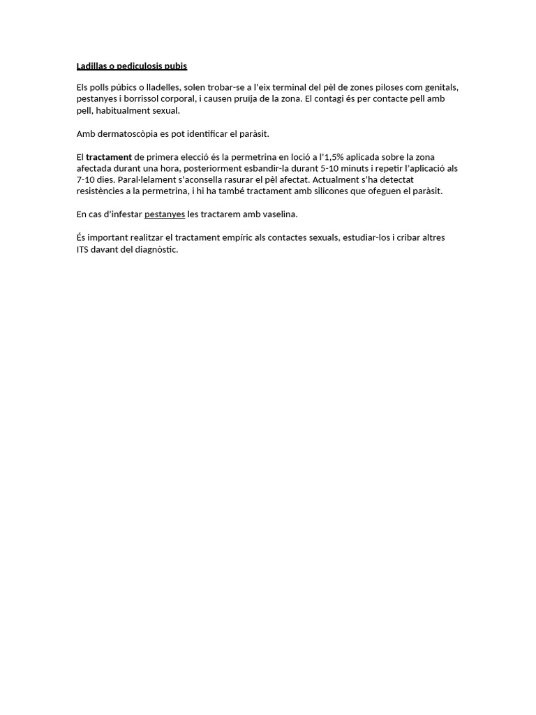 Ladillas o Pediculosis Pubis (Camfic) | PDF
