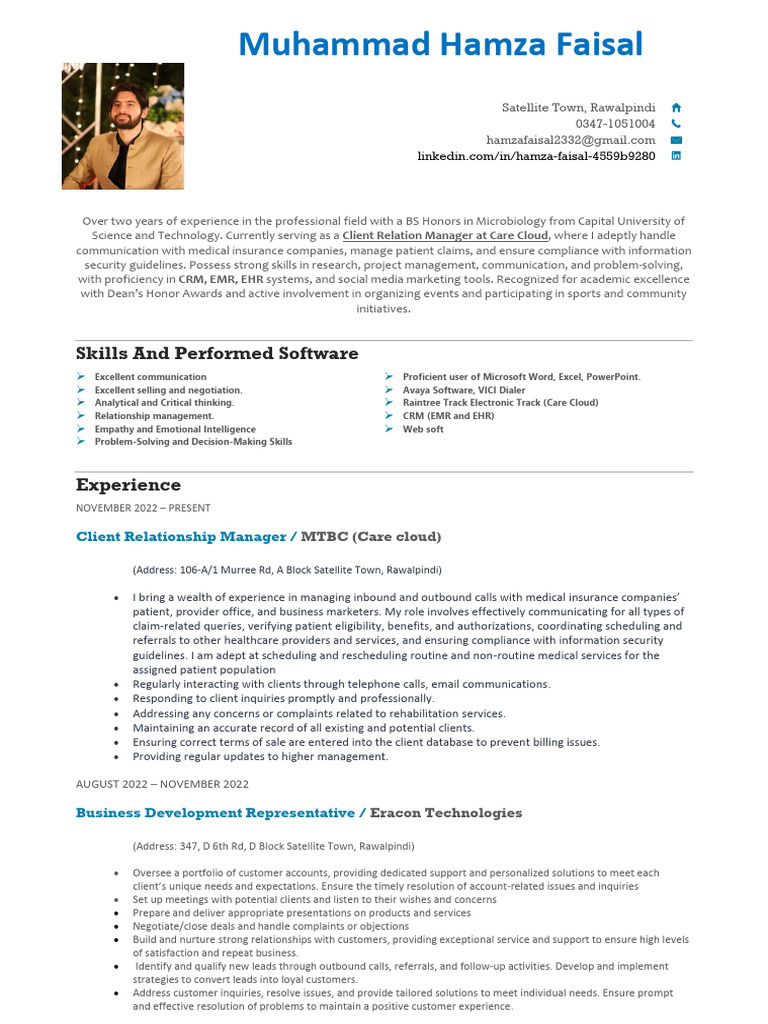 67e50bdeb69b1 Hamza Faisal Resume Detailed 2 | PDF | Electronic Health Record