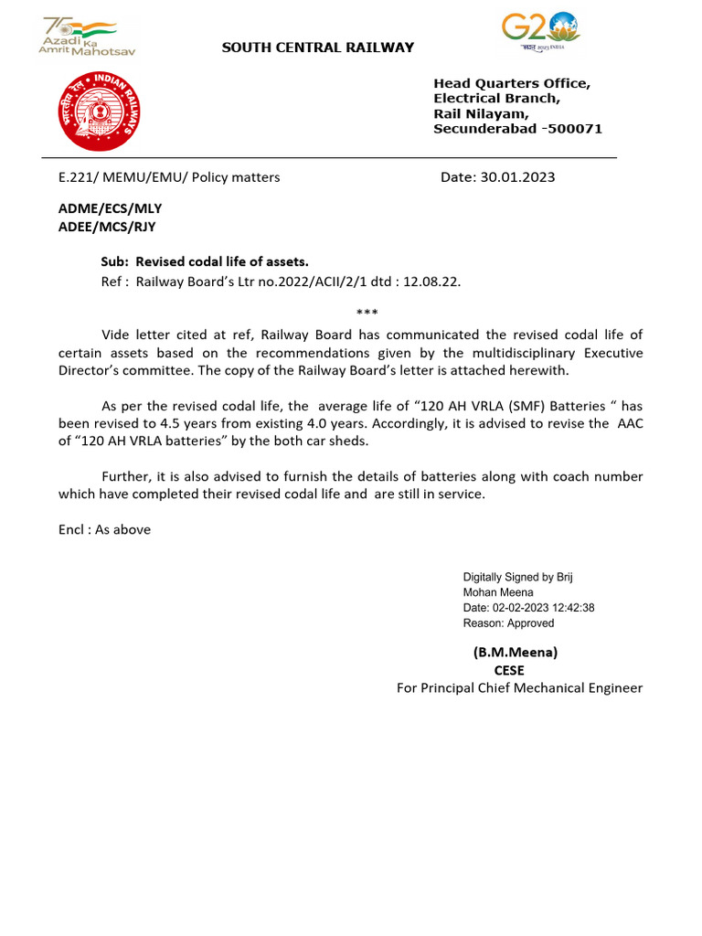 Revised Codal Life of Assets - 120 AH Batteries. | PDF