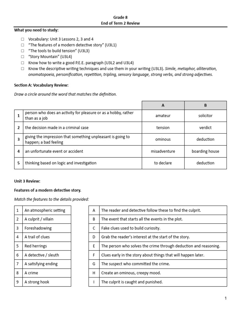 Grade 8 English Term 2 Review | PDF | Detective