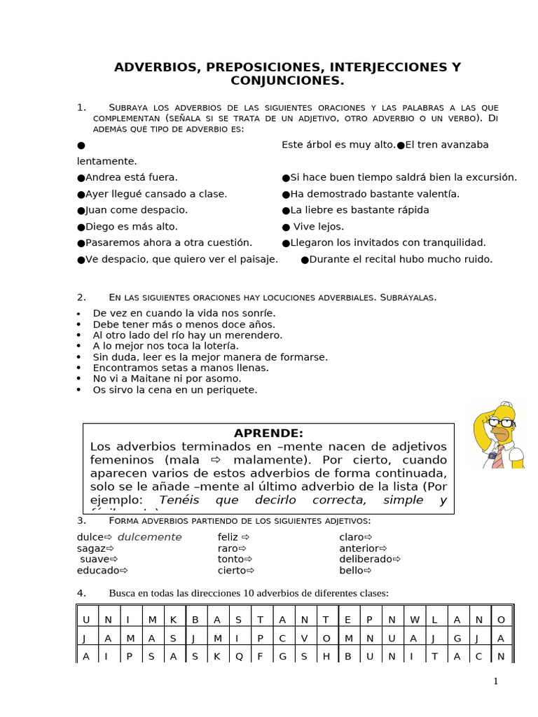 Adverbios, Preposiciones y Conjunciones | PDF | Adverbio | Oración (Lingüística)