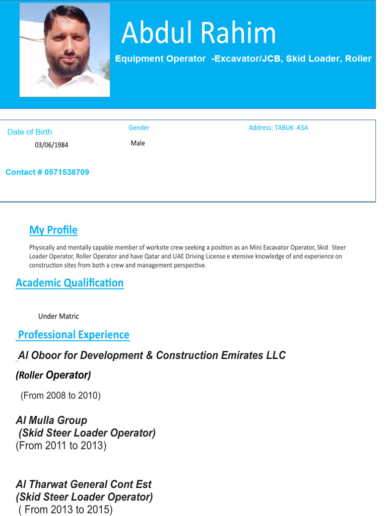 ABDUL RAHIM-Equipment operator-CV | PDF