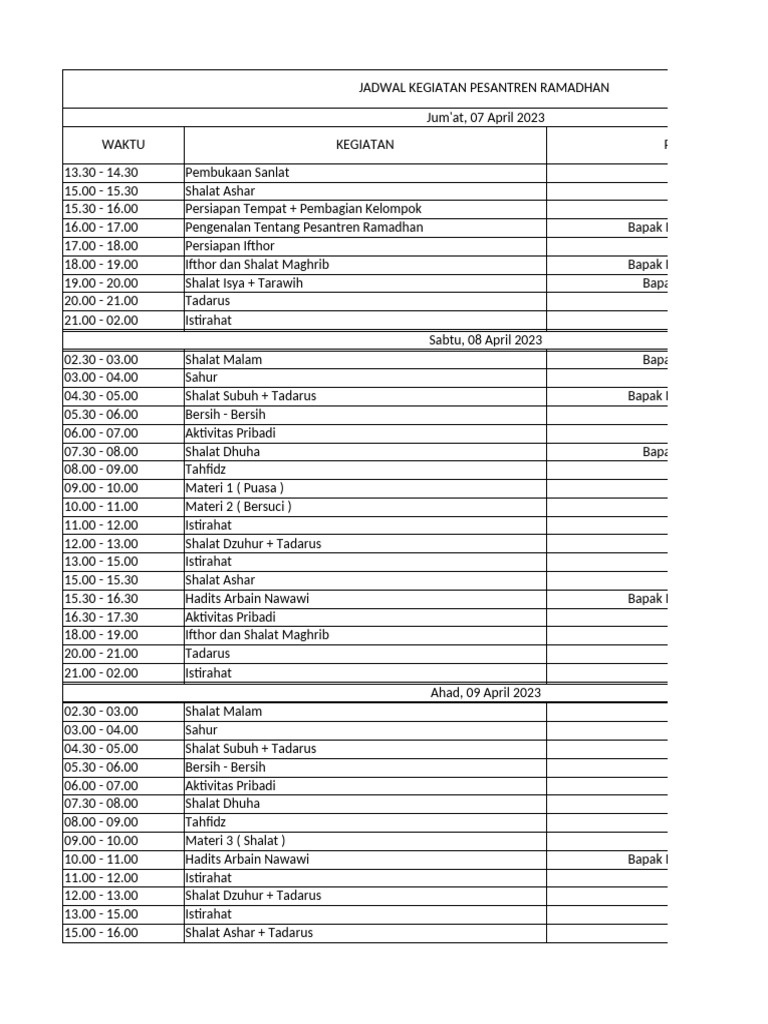 Jadwal Kegiatan Ramadhan | PDF | Ramadan | Observances Set