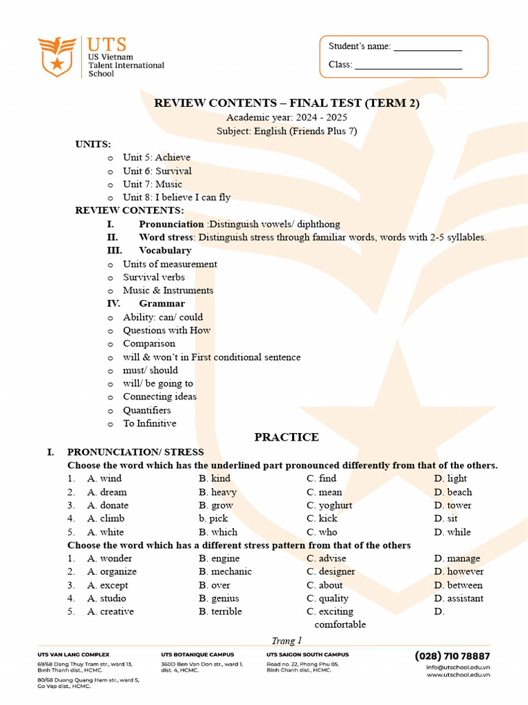 UTS Final exam 2 (English) | PDF | Stress (Linguistics) | Linguistics