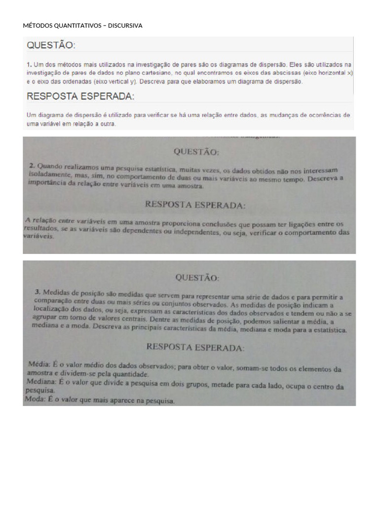 Métodos Quantitativos - Discursiva | PDF