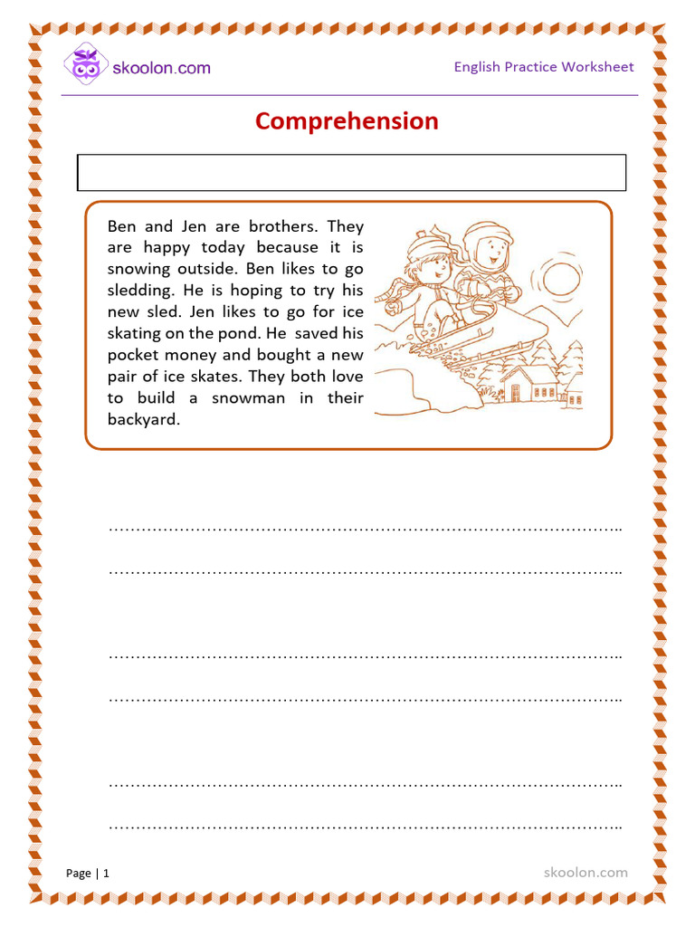 English Comprehension Worksheet for Kids | PDF
