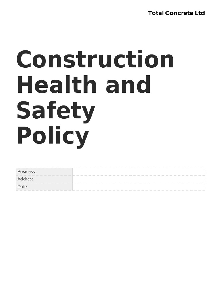 Health and Safety Policy-Construction-2019 | PDF | Occupational Safety ...