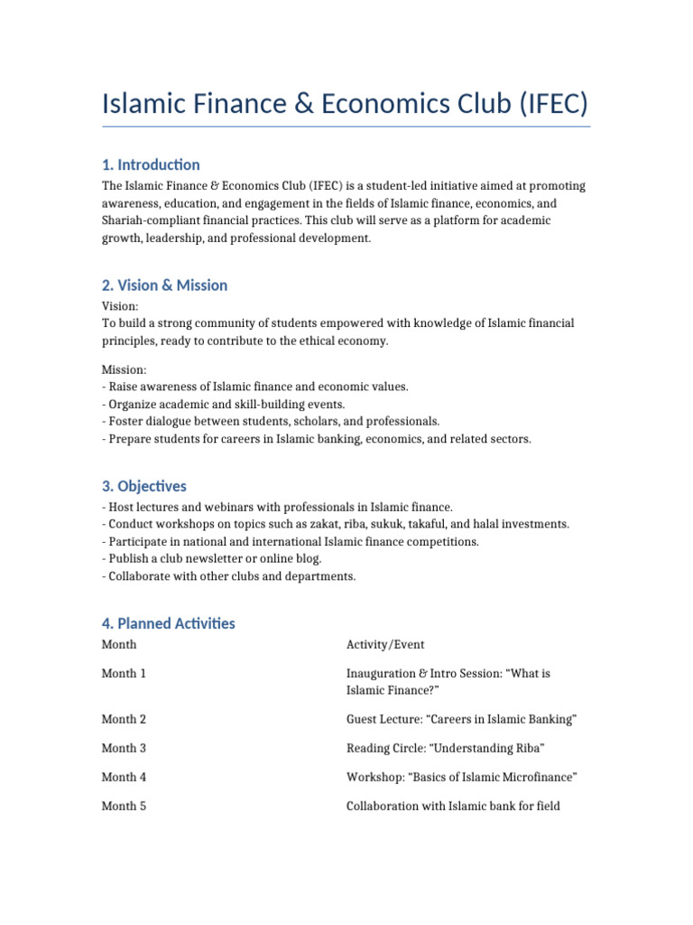 Islamic Finance Club: Empowering Students | PDF