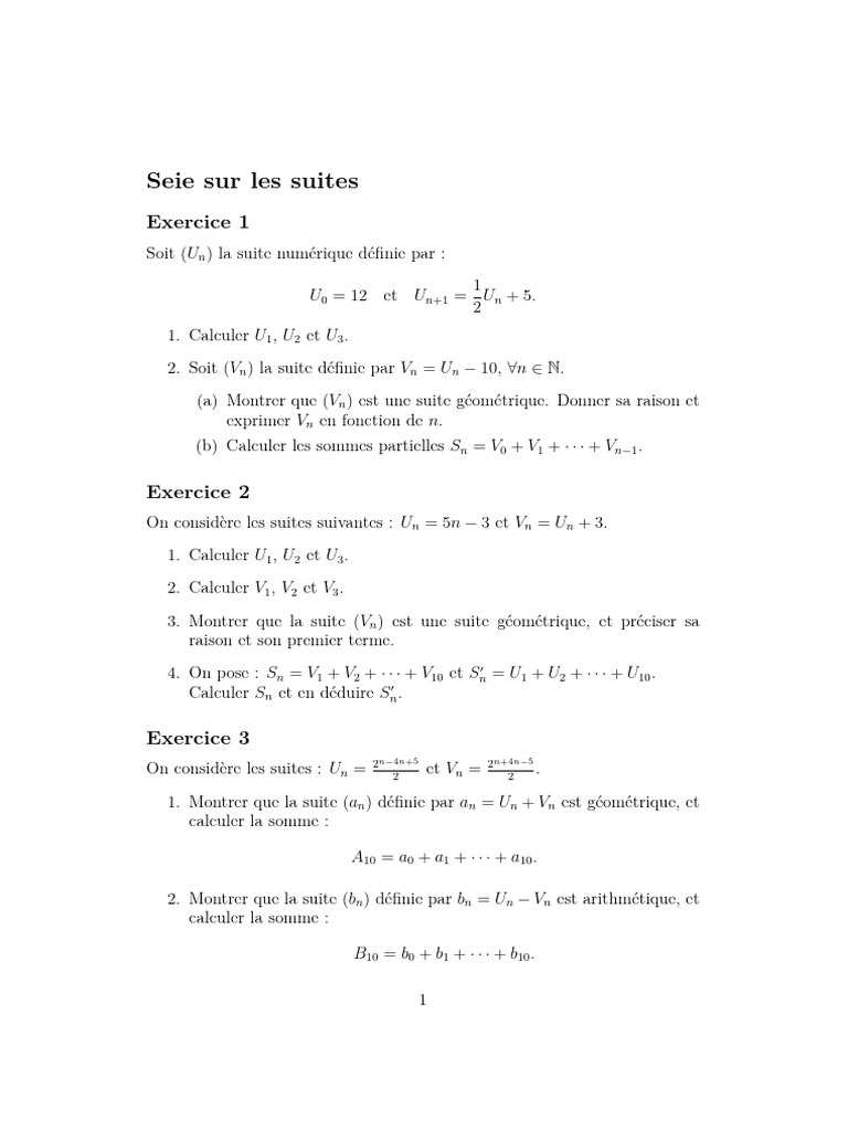 Suites géométriques et sommes partielles | PDF | Mathématiques ...