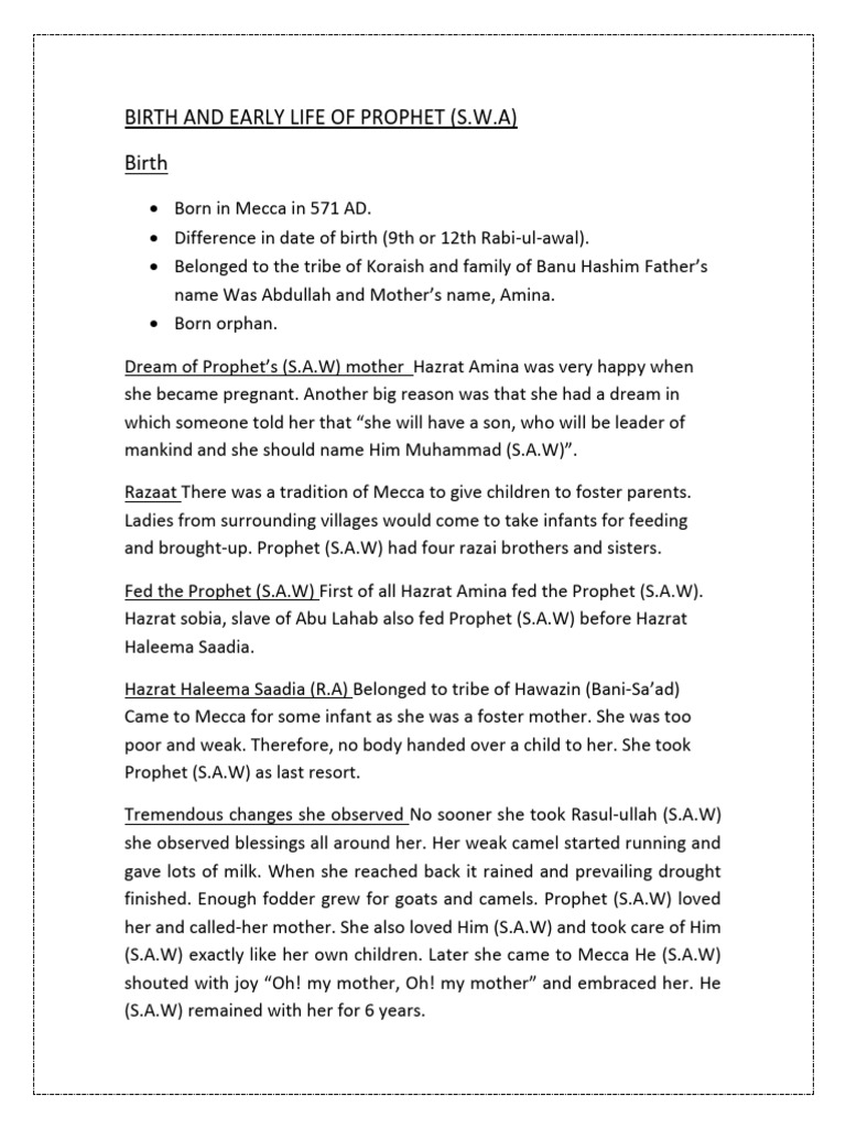 Birth and Early Life of Prophet Saw - 034428 | PDF | Muhammad ...