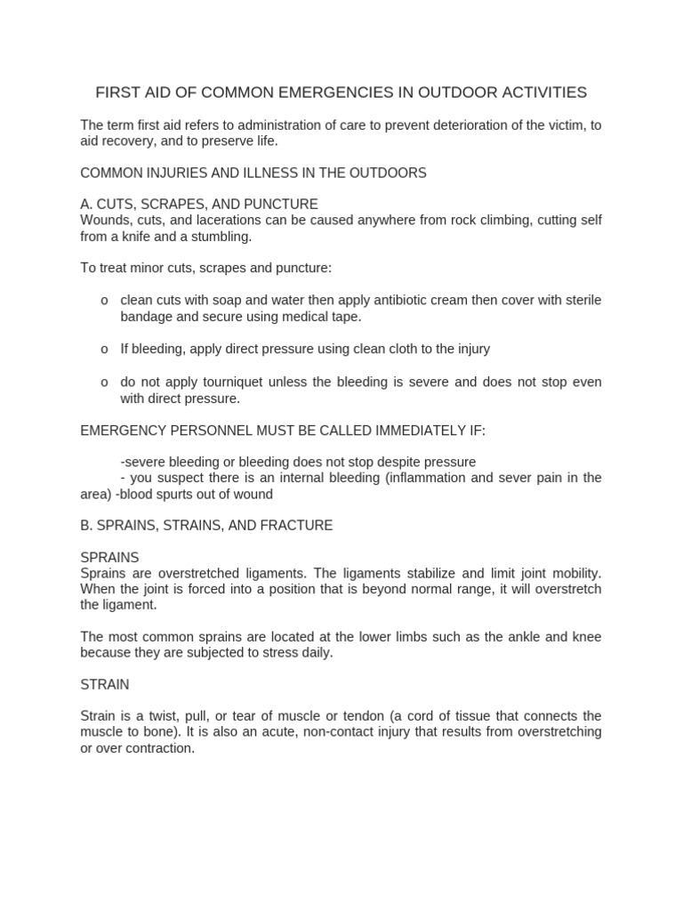 First Aid of Common Emergencies in Outdoor Activities | PDF ...