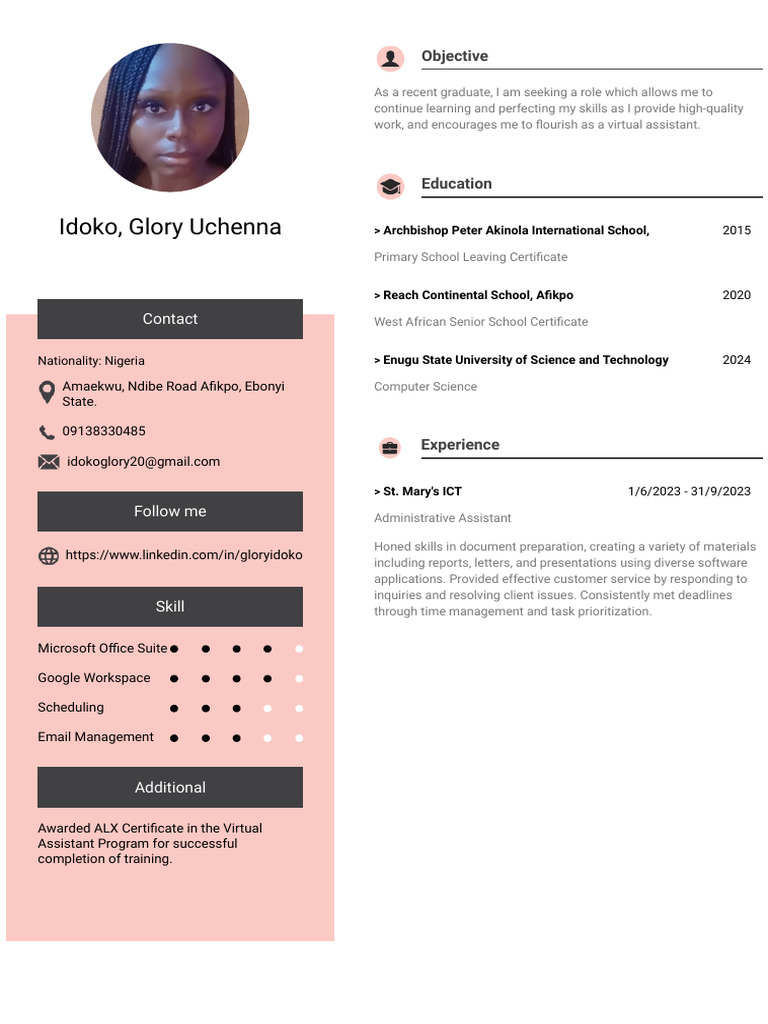 Idoko, Glory Uchenna: Contact | PDF