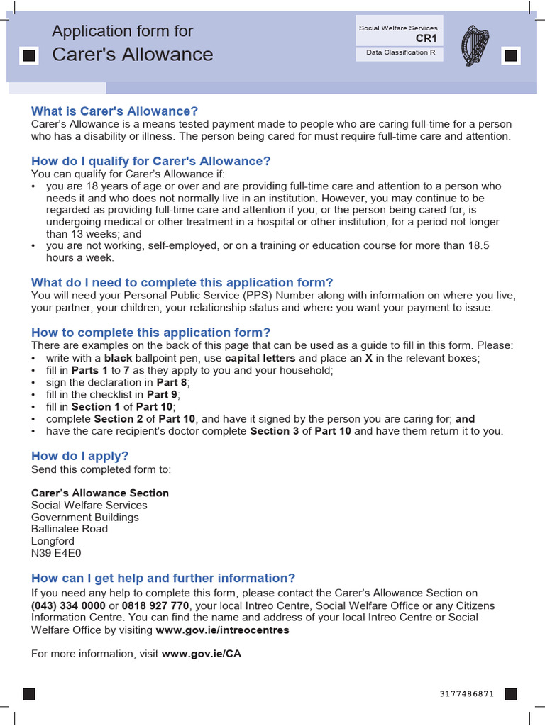 Carer's Allowance: Application Form For | PDF | Caregiver | Real Estate ...