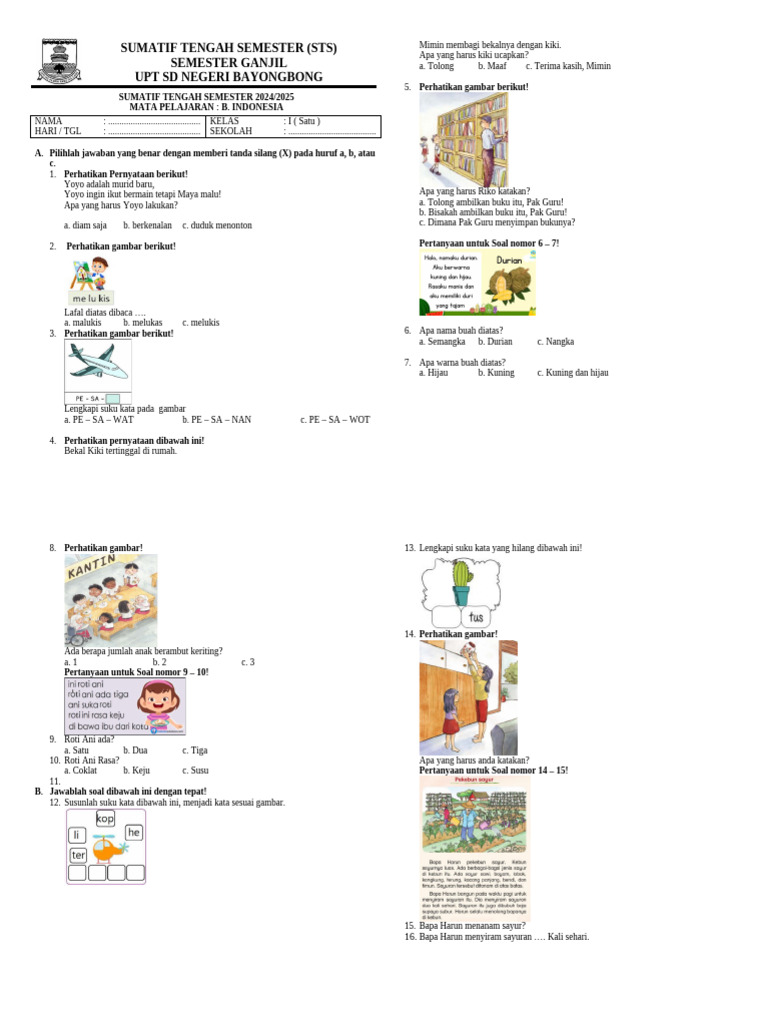 STS 2 Kelas I - Bhs Indonesia | PDF