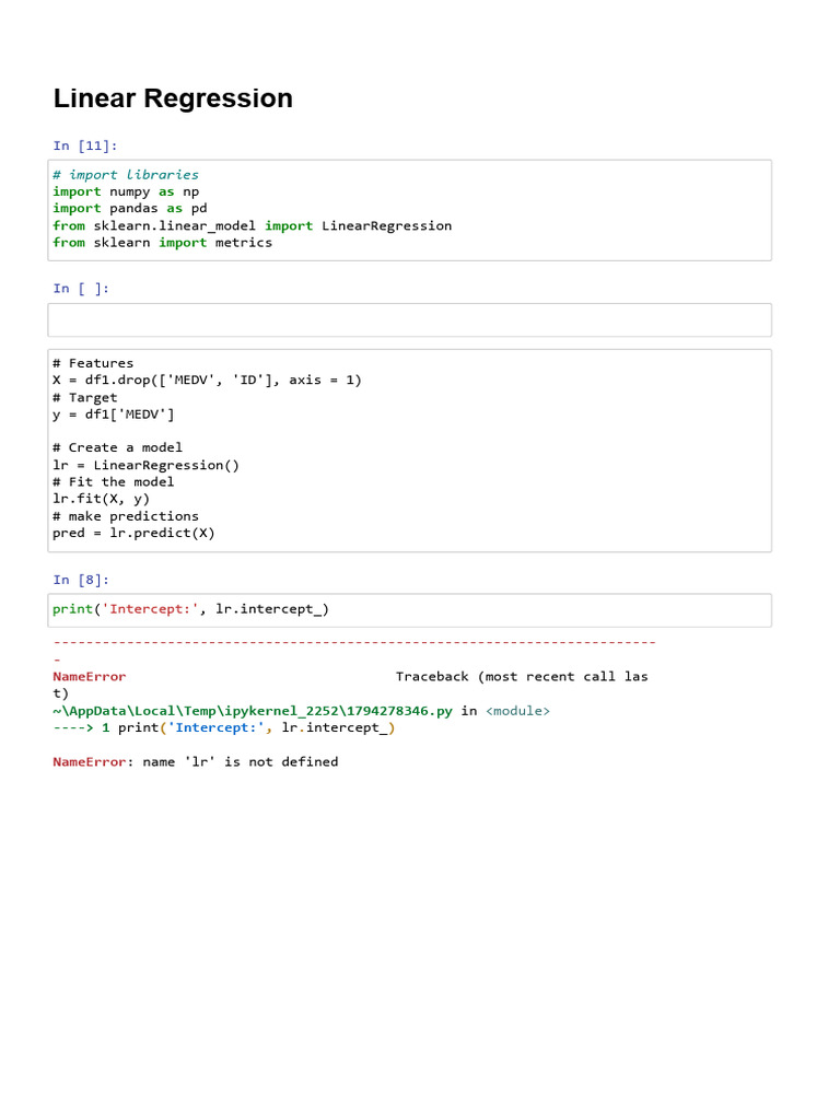 Linear Regression - Jupyter Notebook | PDF | Mean Squared Error | Square Root