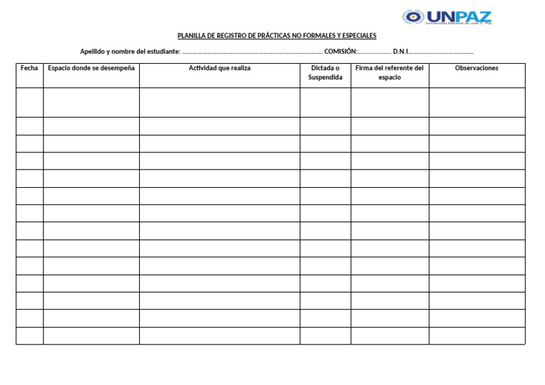 Ambito No formal planilla de registro de practicas. (2) | PDF