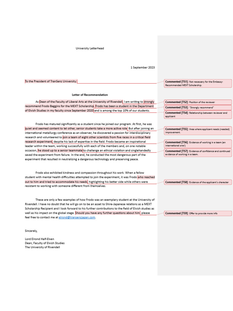 Letterof Recommendation Sample | PDF | J. R. R. Tolkien | The Lord Of ...