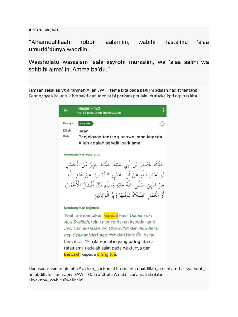 4. Kultum Tentang Berbakti Kepada Orang Tua | PDF