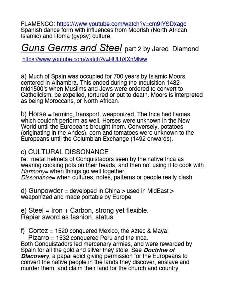 Guns, Germs & Steel - Expanded Notes | PDF | Inca Empire | Spanish Empire