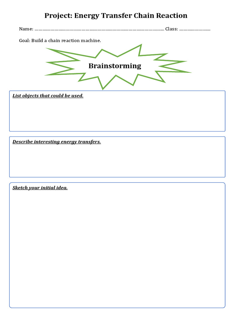 Energy Transfer Chain Reaction Handout | PDF