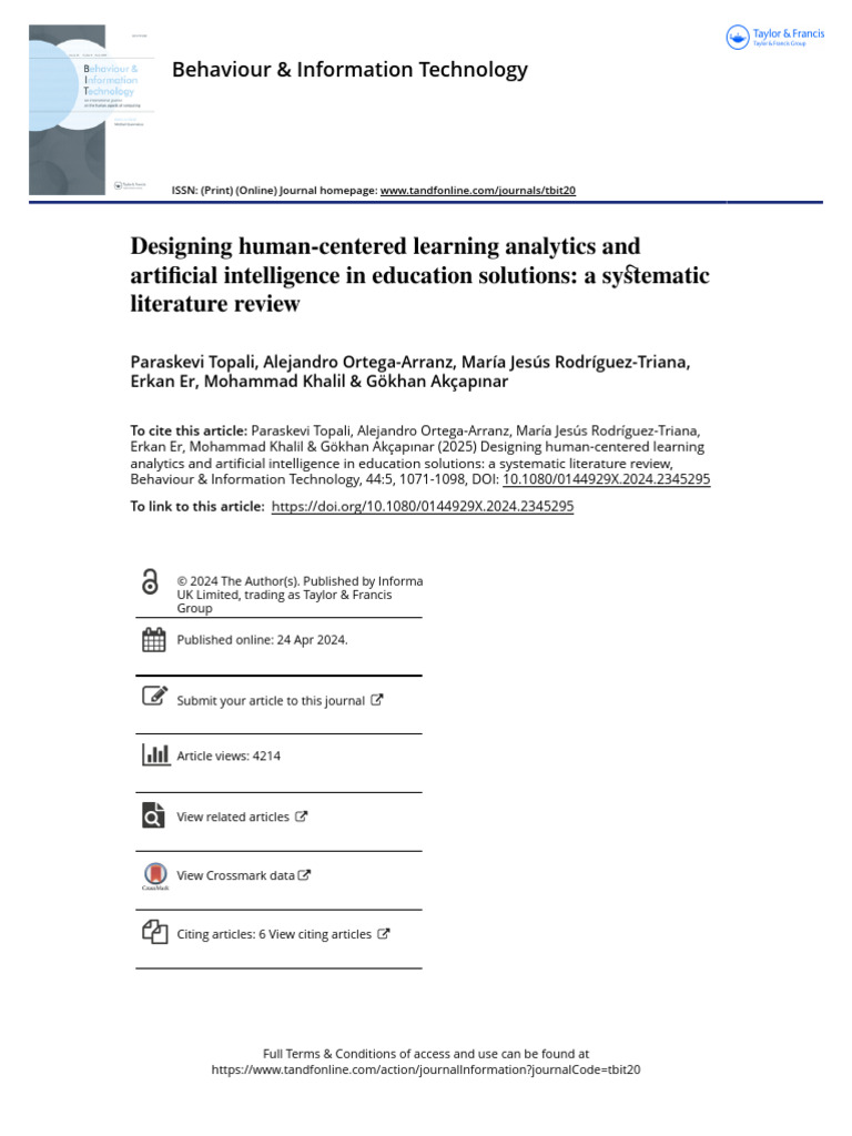 Designing human-centered learning analytics and artificial intelligence in education solutions a ...