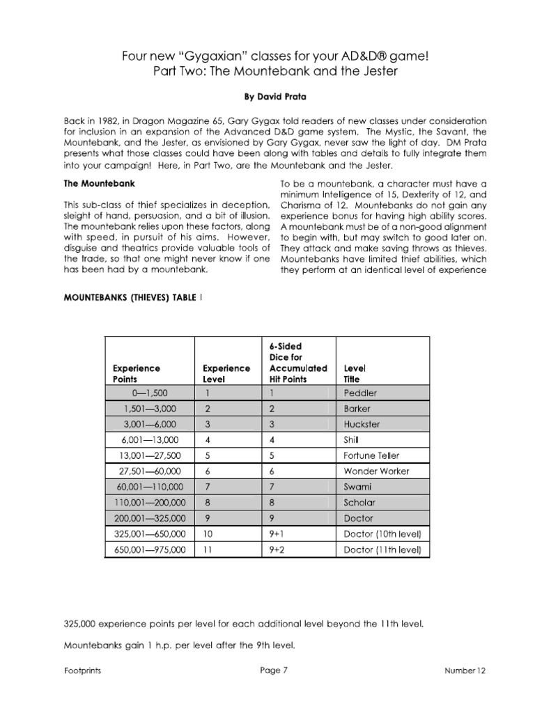 Jester and Mountebank Classes | PDF