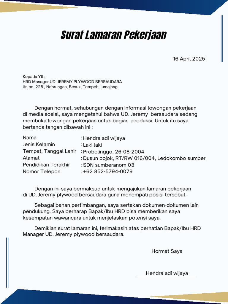 Putih Biru Modern Surat Lamaran Pekerjaan Dokumen A4 - 20250415 - 194828 - 0000 | PDF
