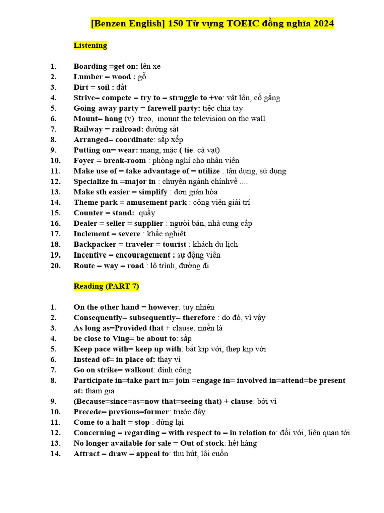 (Benzen English) T V NG TOEIC Đ NG Nghĩa 2024 | PDF