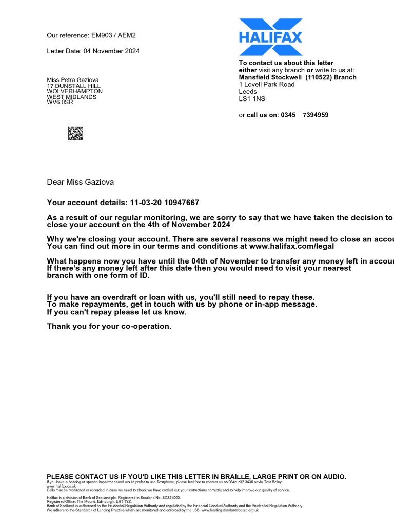 Halifax Account Closure Notification | PDF | Payments | Cheque